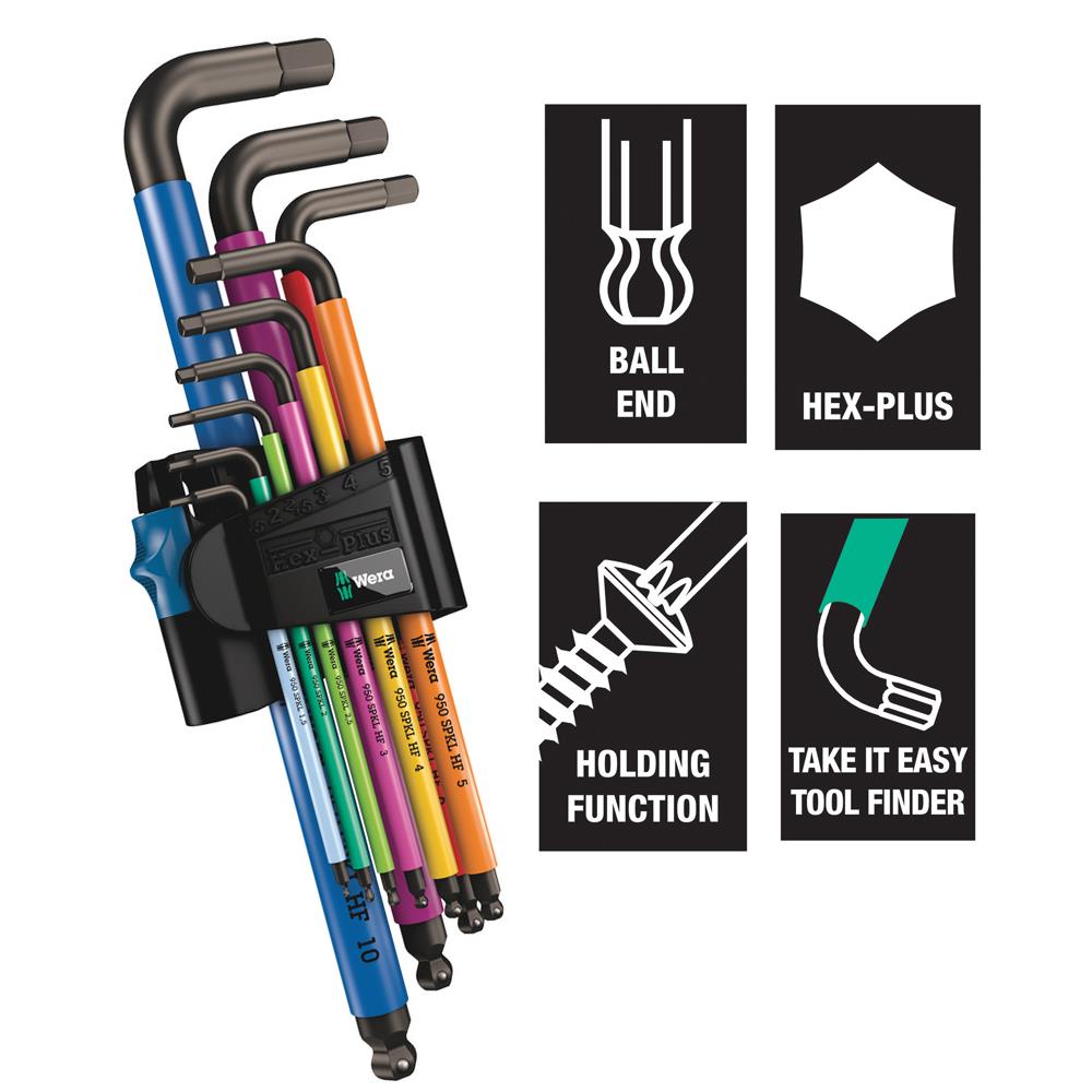 Wera Hex Plus Allen Key Set BlackLaser Holding Function 9 piece 950/9 ...